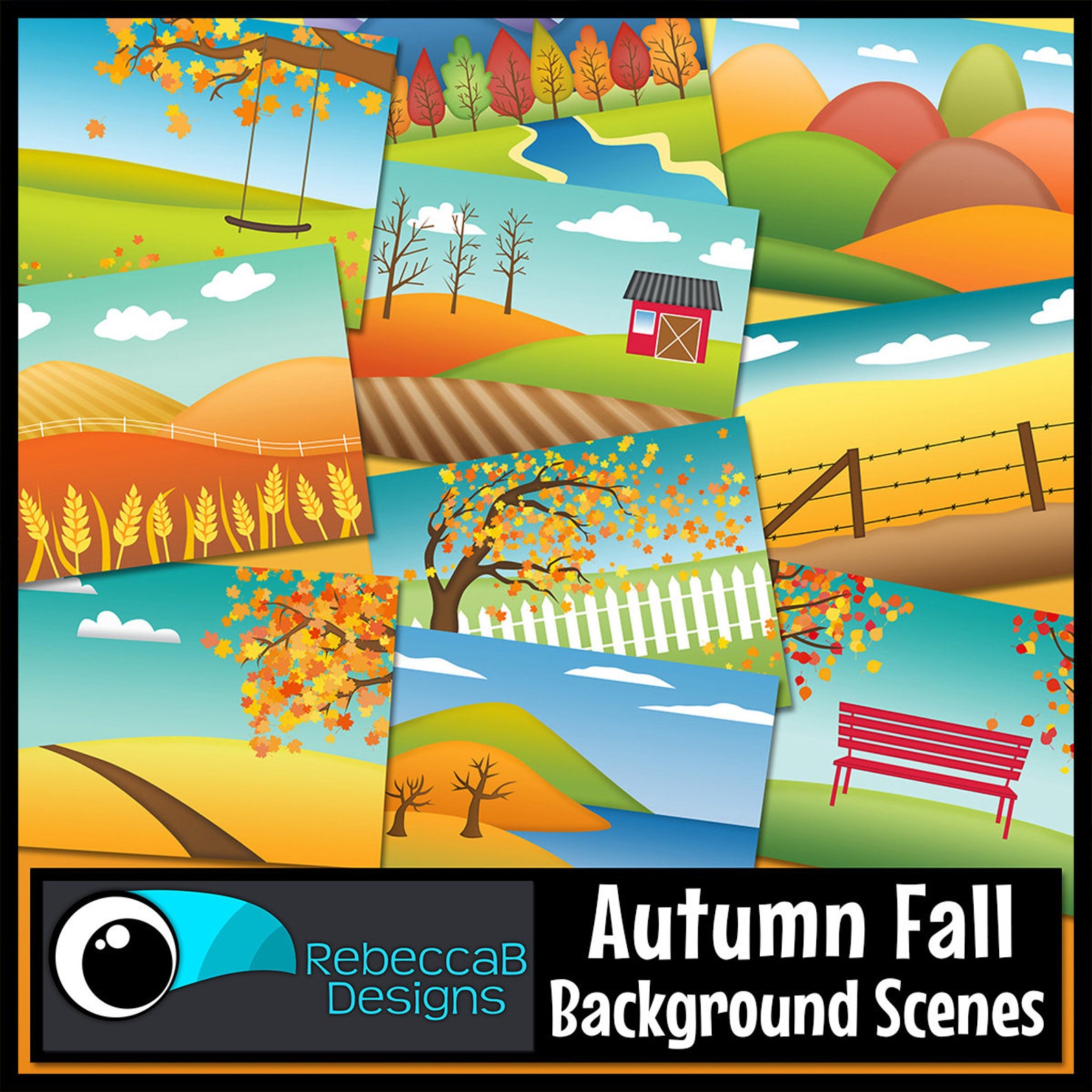 Seasons Background Scenes Clip Art Bundle, Landscape Scenes Clip Art ...