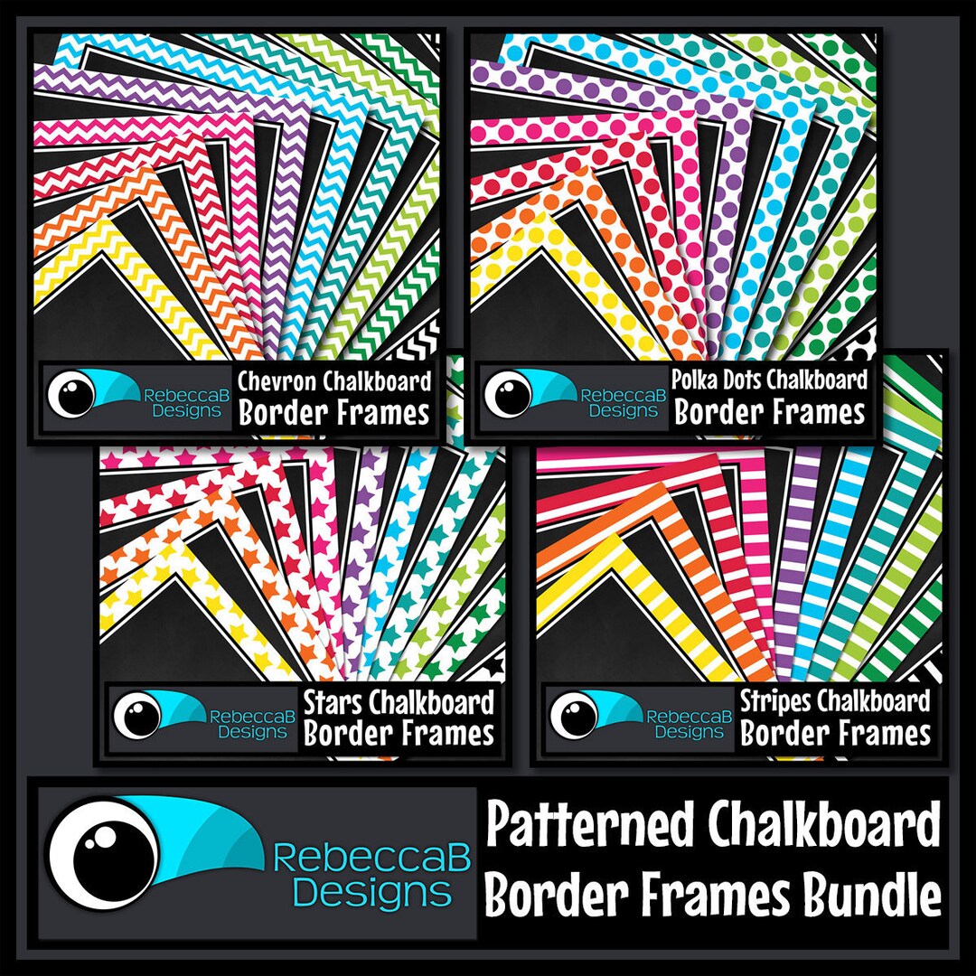 Patterned Chalkboards Border Frames Clip Art Bundle, Chalkboard Clip ...
