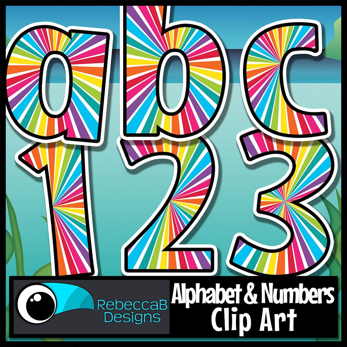 Starburst Alphabet and Numbers Clip Art, Bulletin Board Alphabet Clip ...