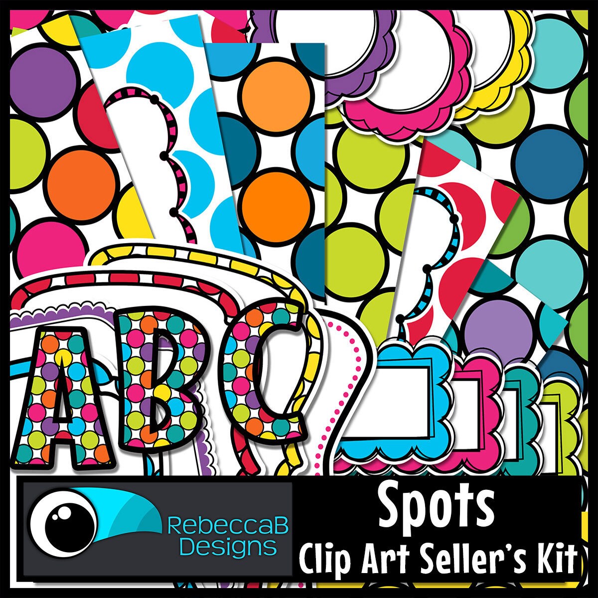 Spots Clip Art Seller's Kit, Digital Clip Art Kit, Text Box Frames ...