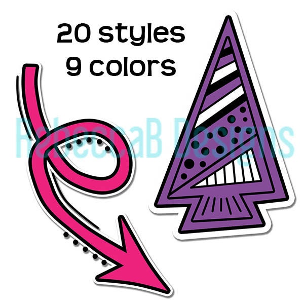 Doodle Arrows Clip Art: 180 Colorful Designs (PNG) - Etsy