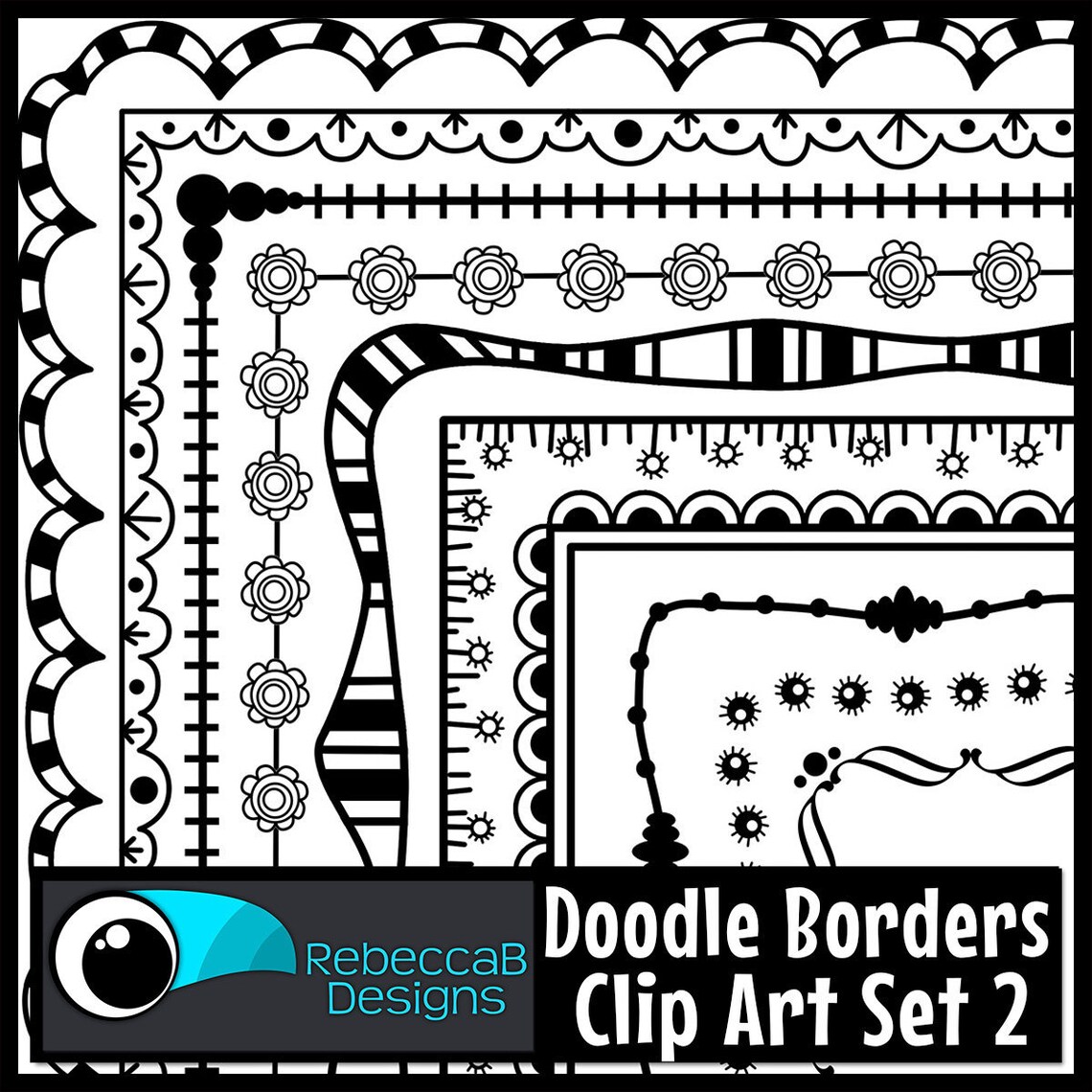 Doodle Borders Clip Art Set 2, Clipart Doodle Borders, Border Frames ...