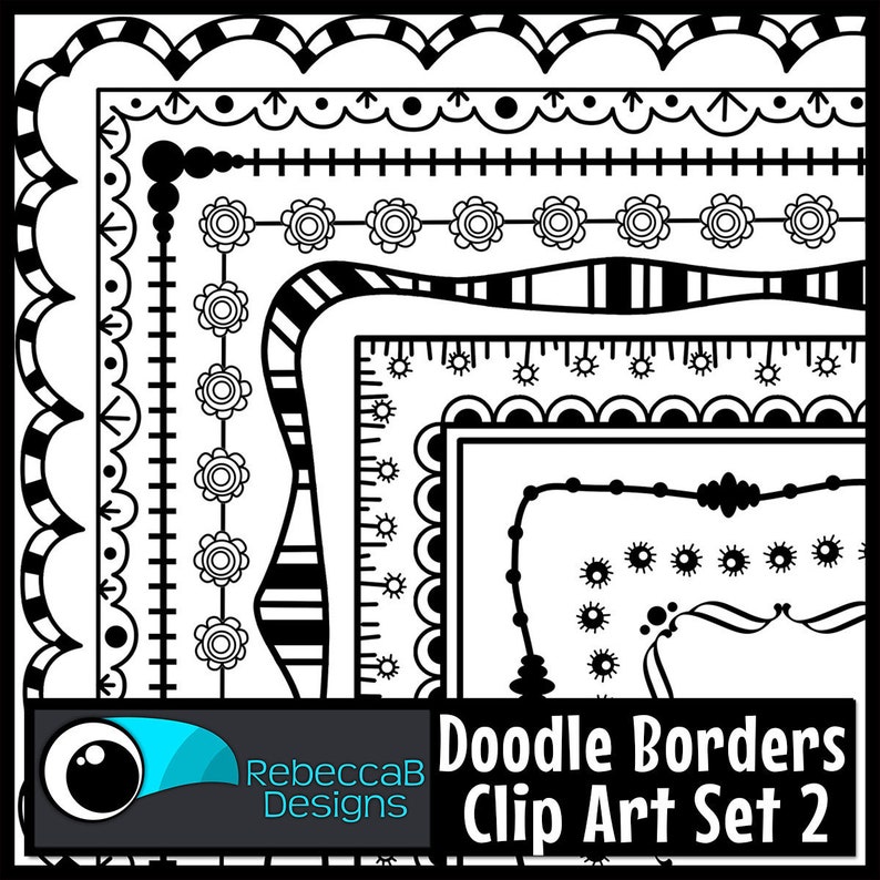 Doodle Borders Clip Art Set 2, Clipart Doodle Borders, Border Frames ...