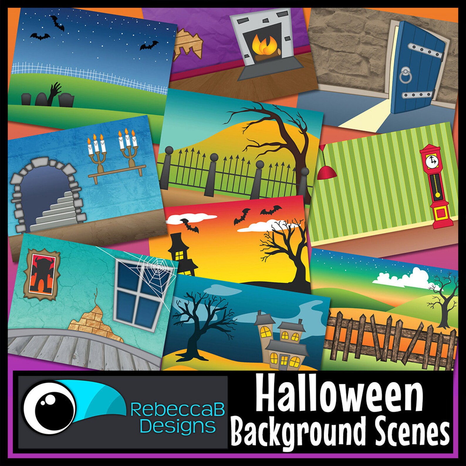 Halloween Background Scenes Clip Art, Landscape Clipart, Halloween ...