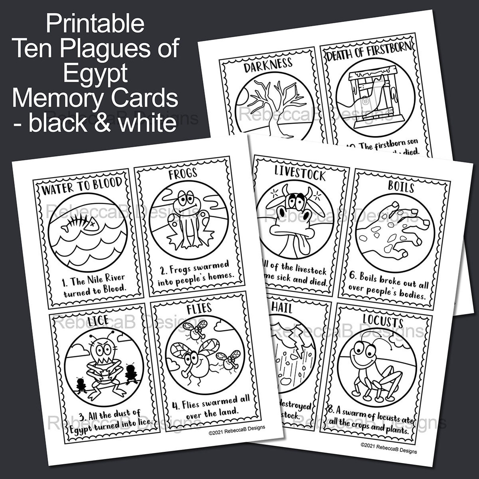 Ten Plagues of Egypt Memory and Matching Card Games, Moses and the Ten ...
