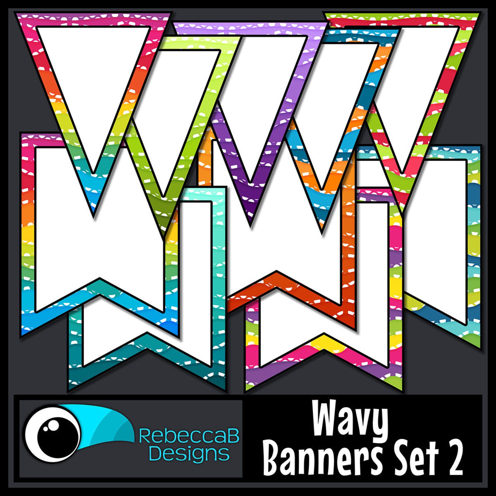 Bunting Pennant Banners Clip Art Set 2 - Wavy Classroom Decor, Pennant ...