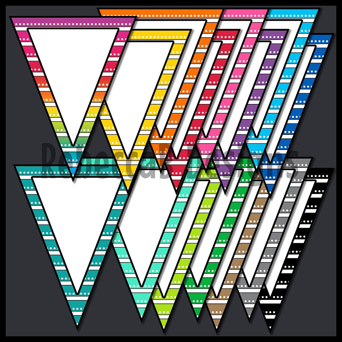 Bunting Pennant Banners Clip Art Set 5 - Stripes Classroom Decor ...