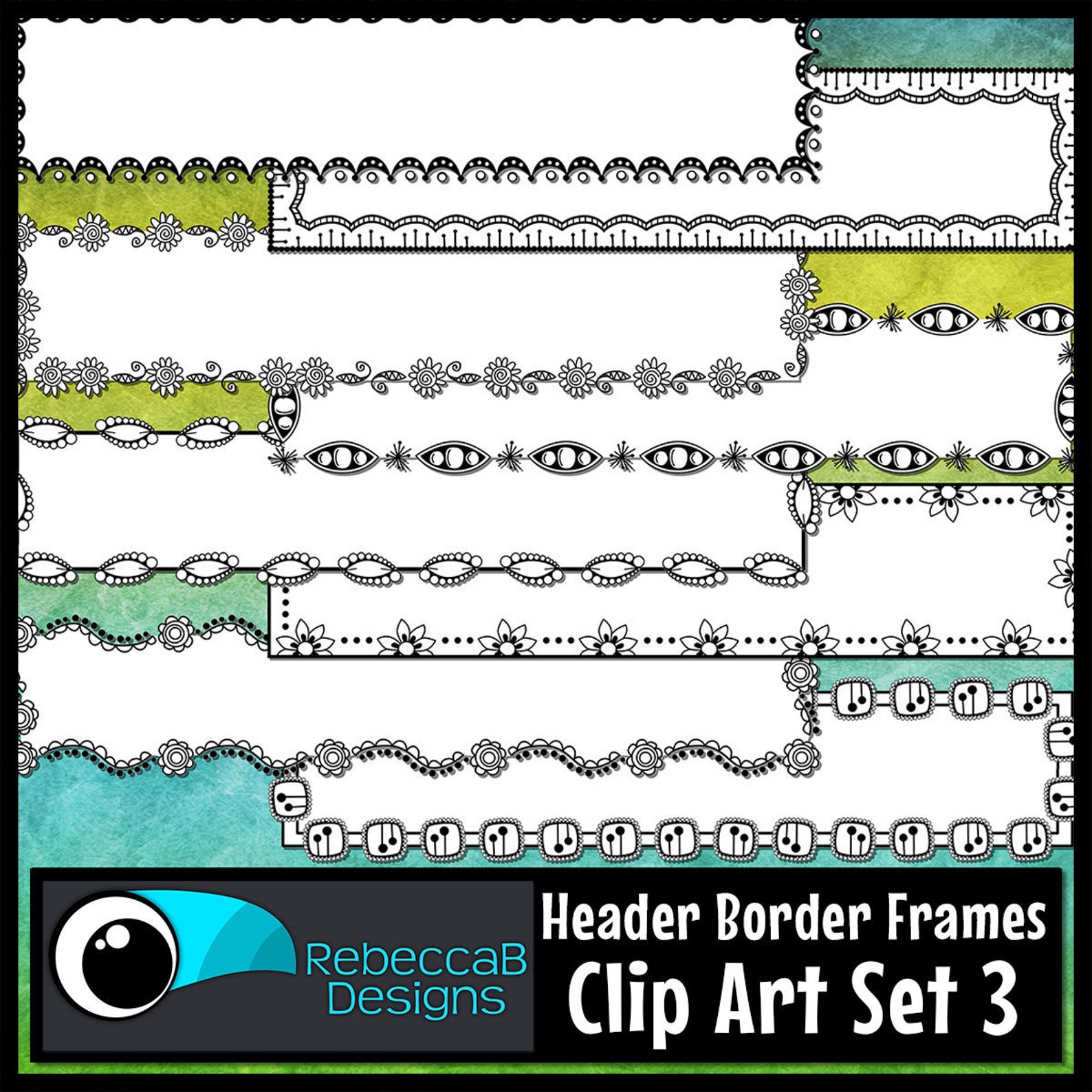 Page Header Border Frames Clip Art Set 3, Doodle Page Headers Clip Art ...