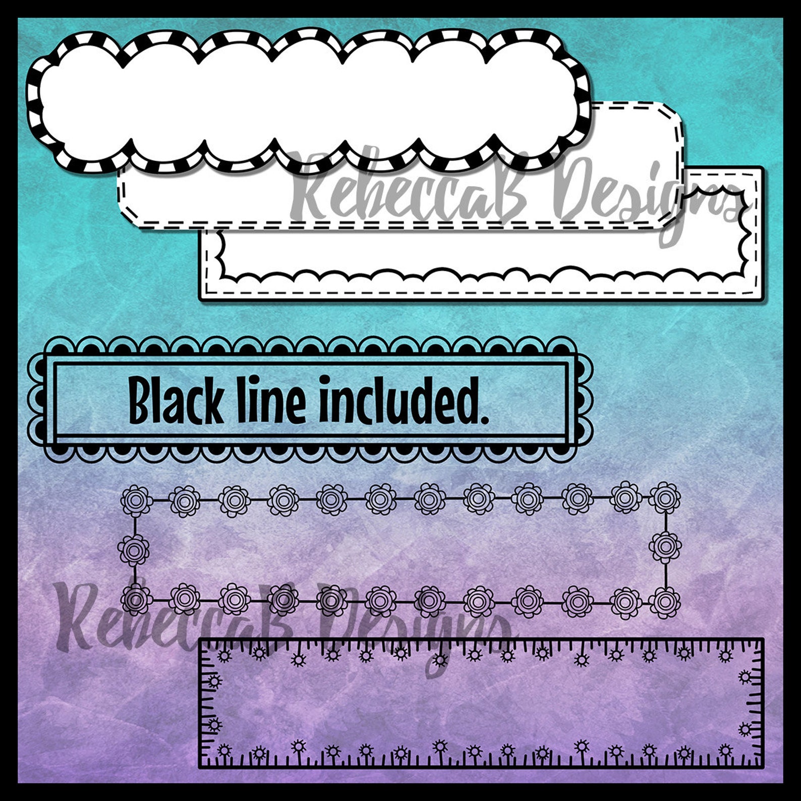 Page Header Border Frames Clip Art Set 2, Doodle Page Headers Clip Art ...