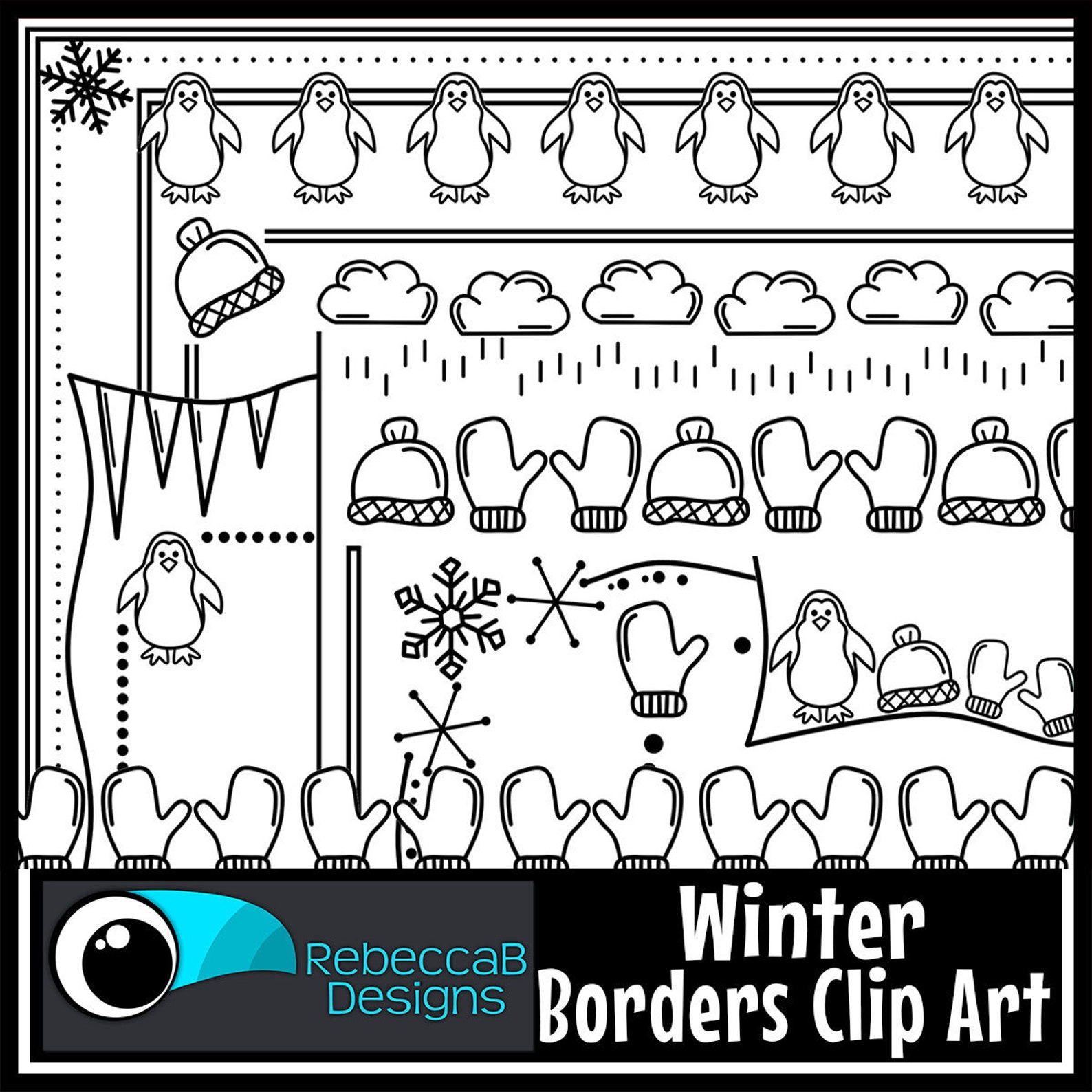 Winter Doodle Borders Clip Art, Winter Border Frames, Winter Clip Art ...