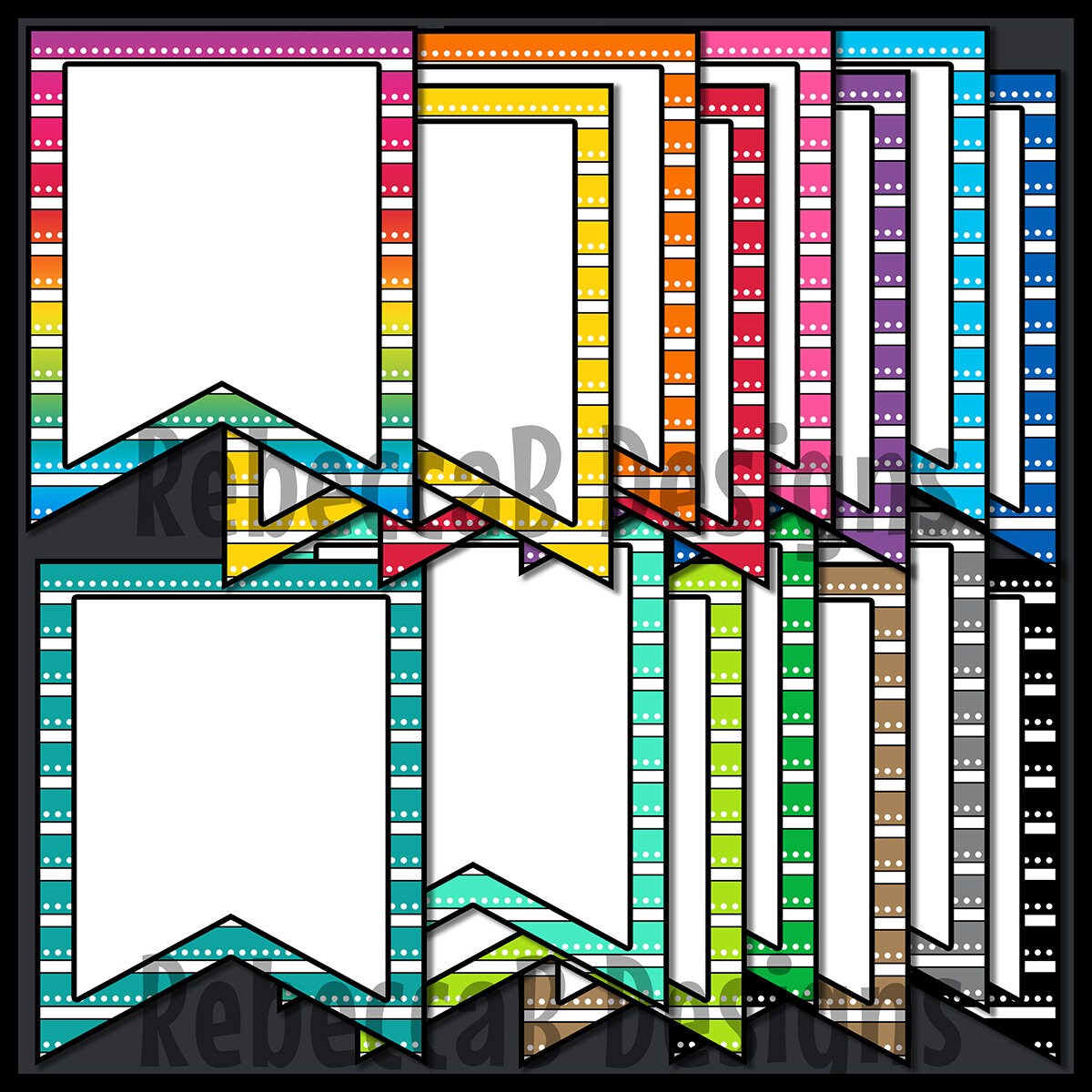 Bunting Pennant Banners Clip Art Set 5 - Stripes Classroom Decor ...
