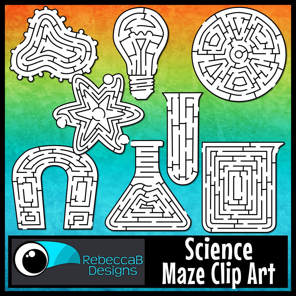 Science Maze Clip Art, Mazes and Solutions Clip Art, Shaped Maze Clip ...