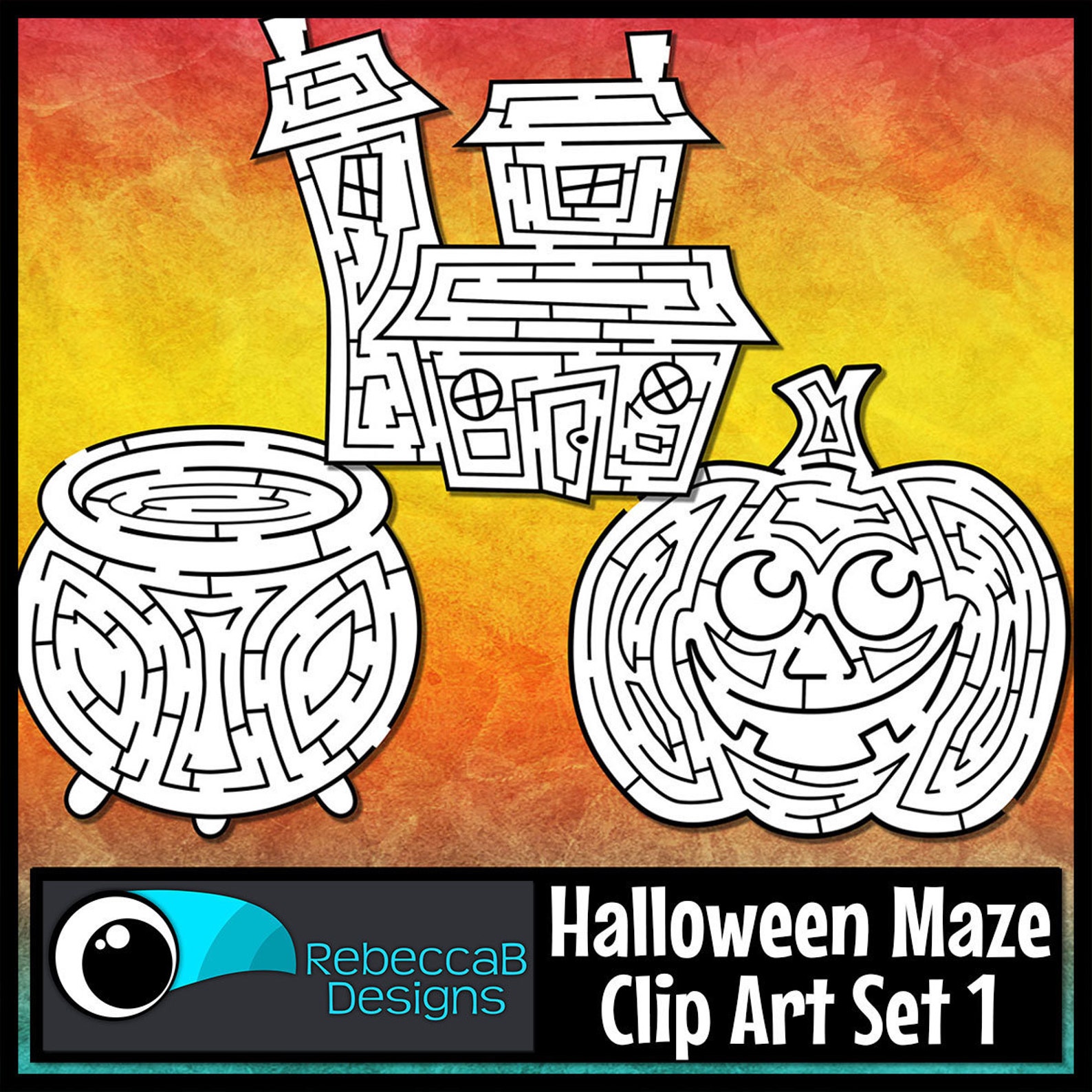 Halloween Maze Clip Art Set 1, Halloween Clip Art, Mazes With Solutions ...