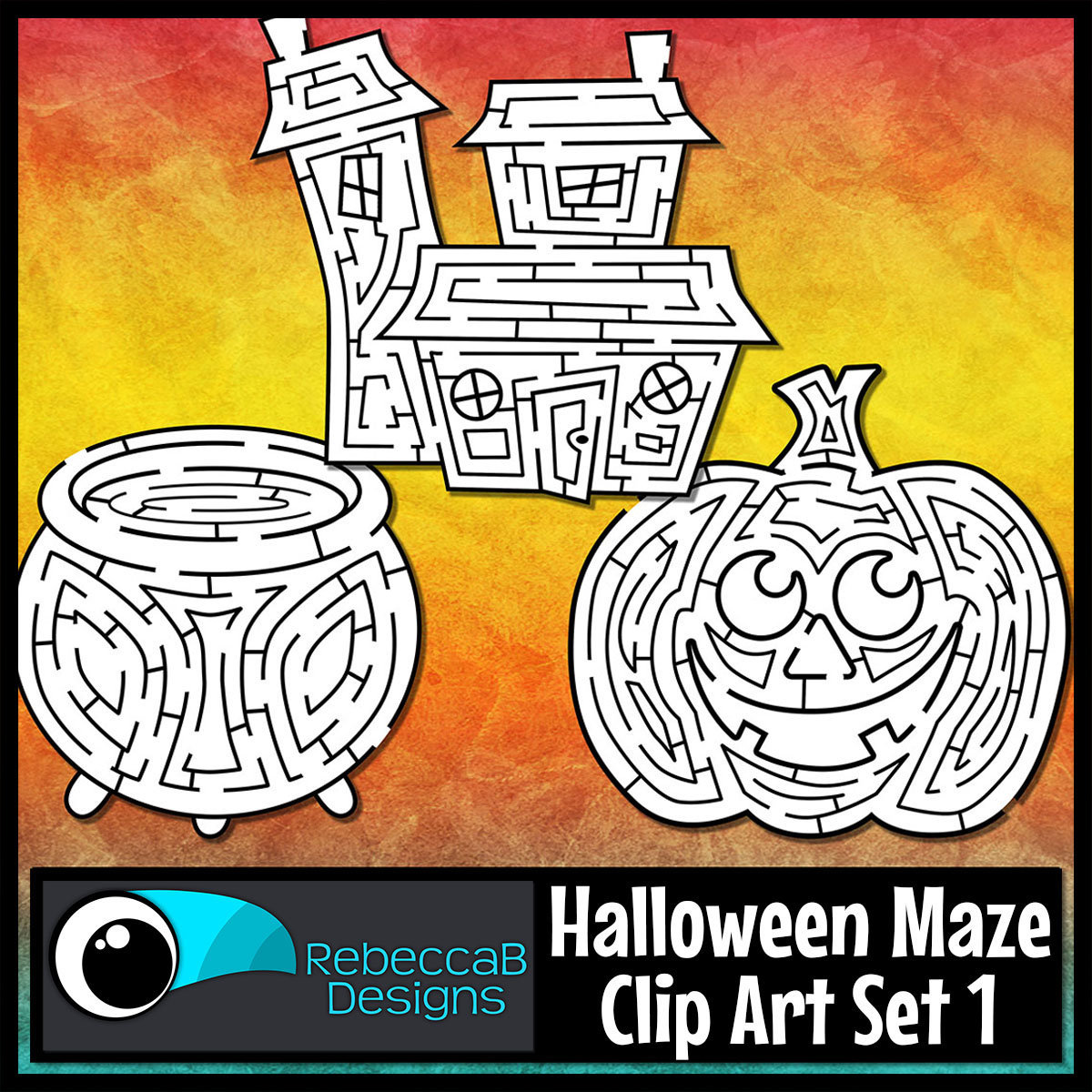 Halloween Maze Clip Art Set 1, Halloween Clip Art, Mazes With Solutions ...