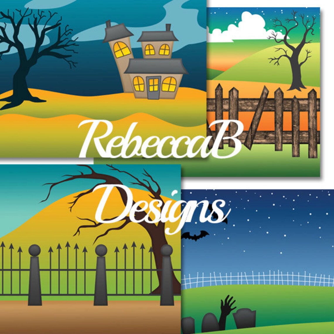 Halloween Background Scenes Clip Art Landscape Clipart | Etsy