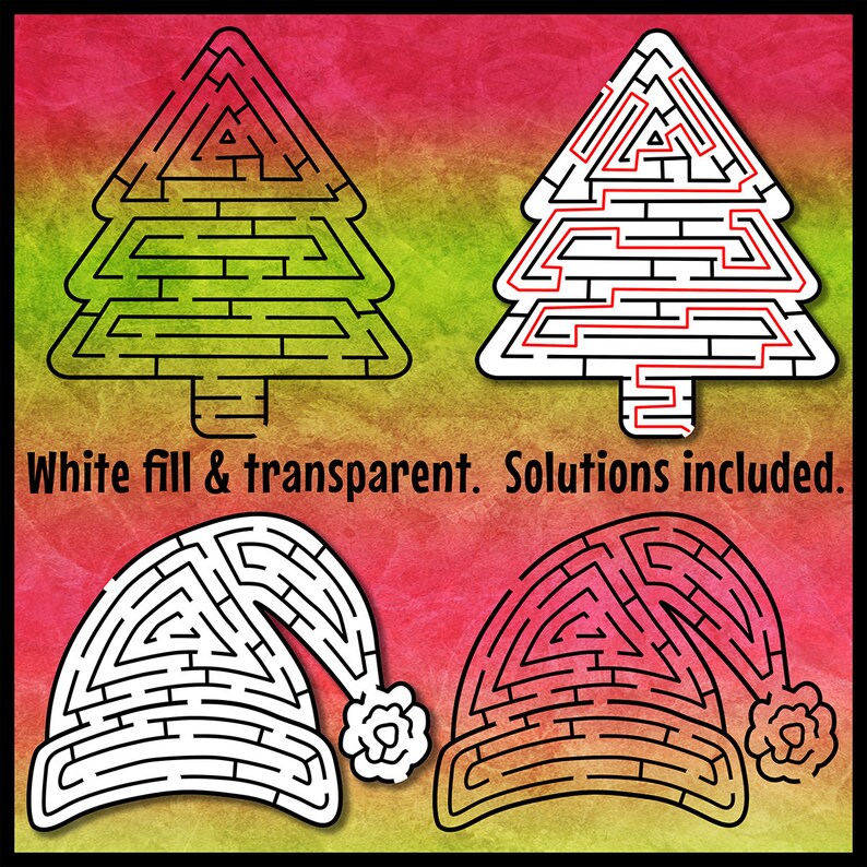 Christmas Maze Clip Art Set 1, Christmas Clip Art, Mazes With Solutions ...