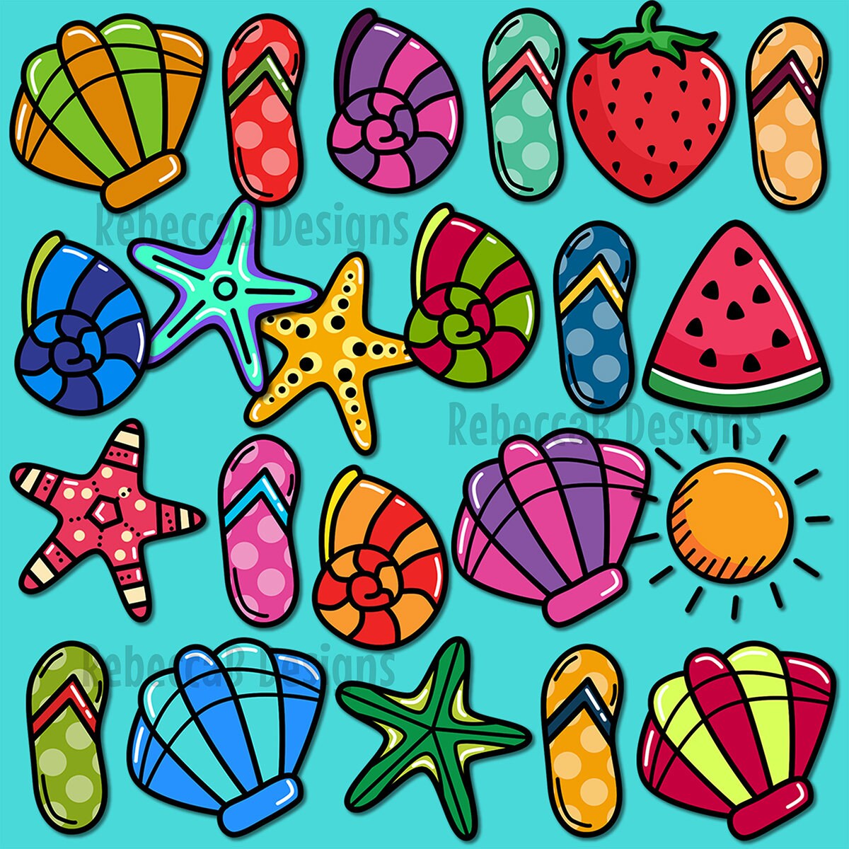 Summer Season Clip Art, Beach Clip Art, Summer Season, Seasonal Clipart ...