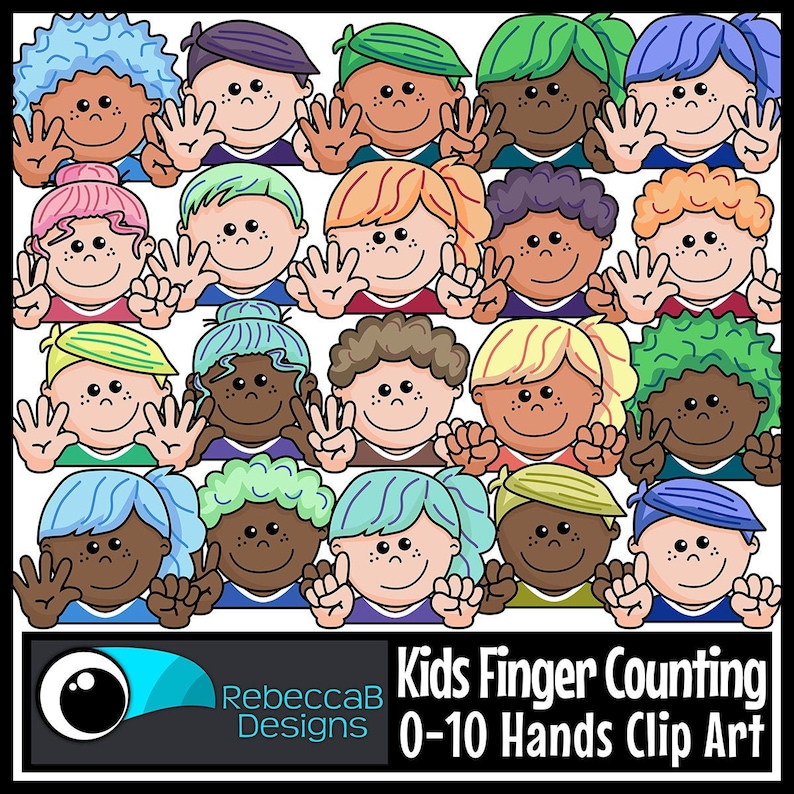 Kids Finger Counting 0-10 Hands Clip Art, Kids Faces Clip Art, Finger ...