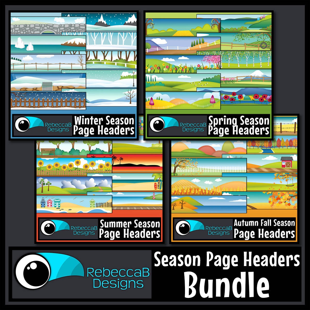Season Page Headers Clip Art Bundle Seasonal Headers Clip - Etsy