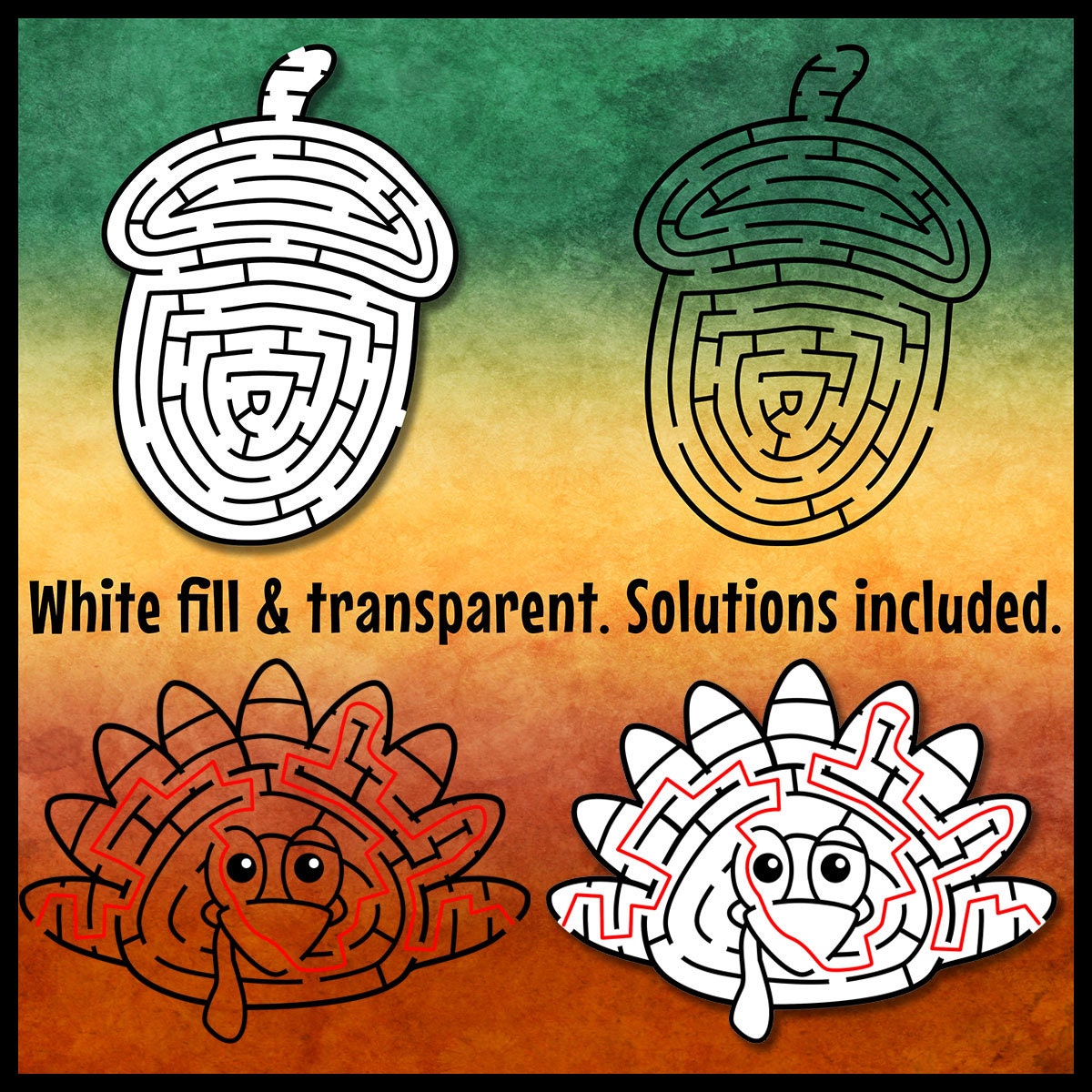 Thanksgiving Maze Clip Art Set 1, Thanksgiving Clip Art, Mazes With ...