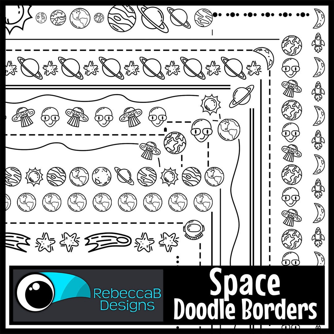 Outer Space Doodle Borders Clip Art, Space Exploration Clip Art, Outer ...