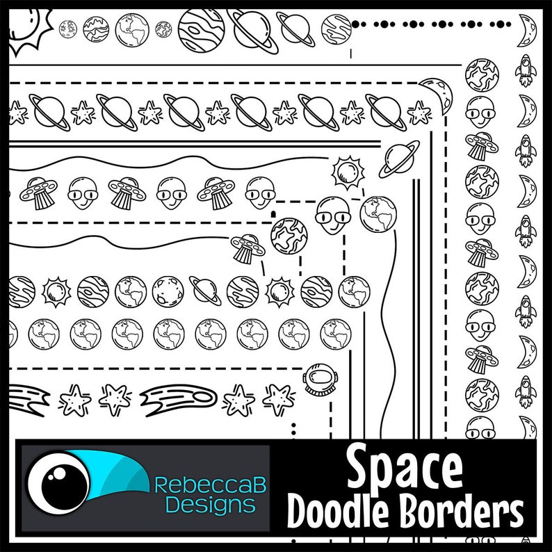 Outer Space Doodle Borders Clip Art, Space Exploration Clip Art, Outer ...