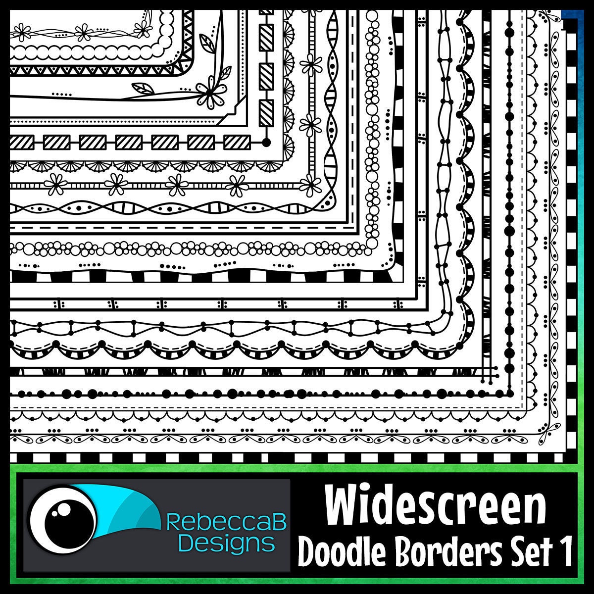 Widescreen 16:9 Doodle Borders Clip Art Set 1 - Google Slides™ and ...