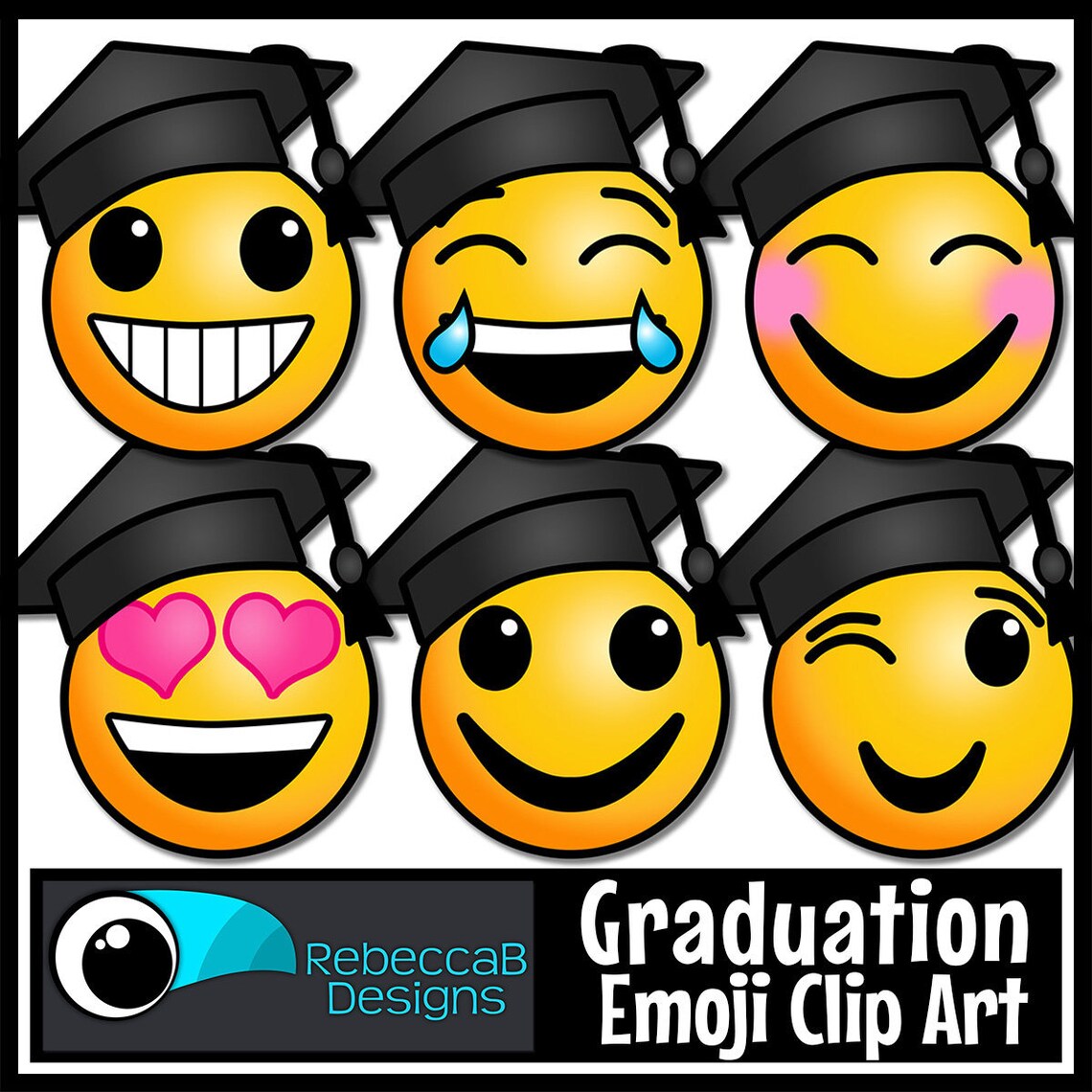Graduation Emoji Clip Art Emotions Clip Art Graduation | Etsy