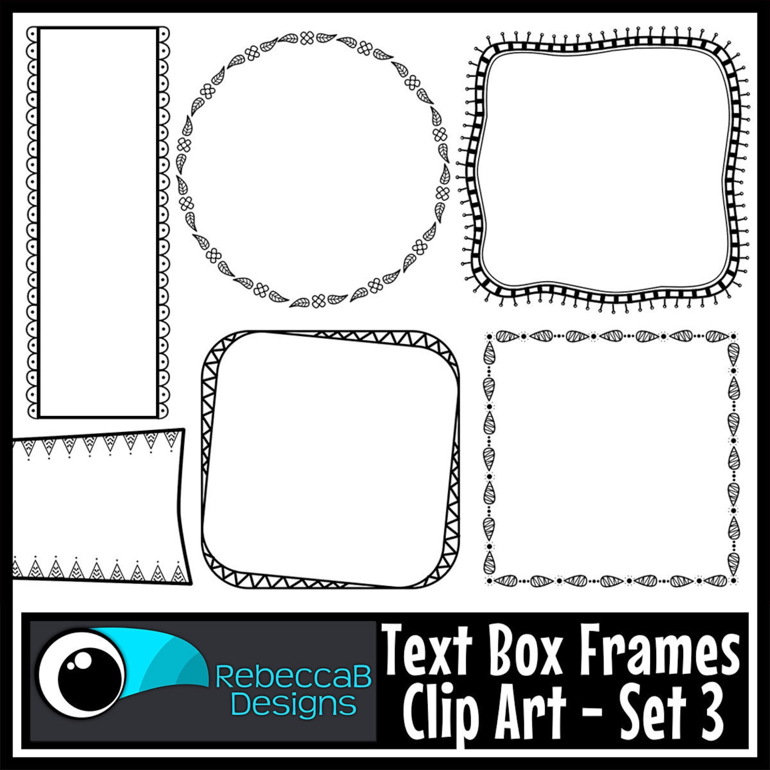 Text Box Border Frames Clip Art Set 3, Doodle Frames Clip Art, Text Box ...