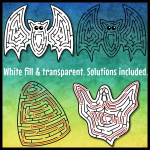 Halloween Maze Clip Art Set 2, Halloween Clip Art, Mazes With Solutions ...