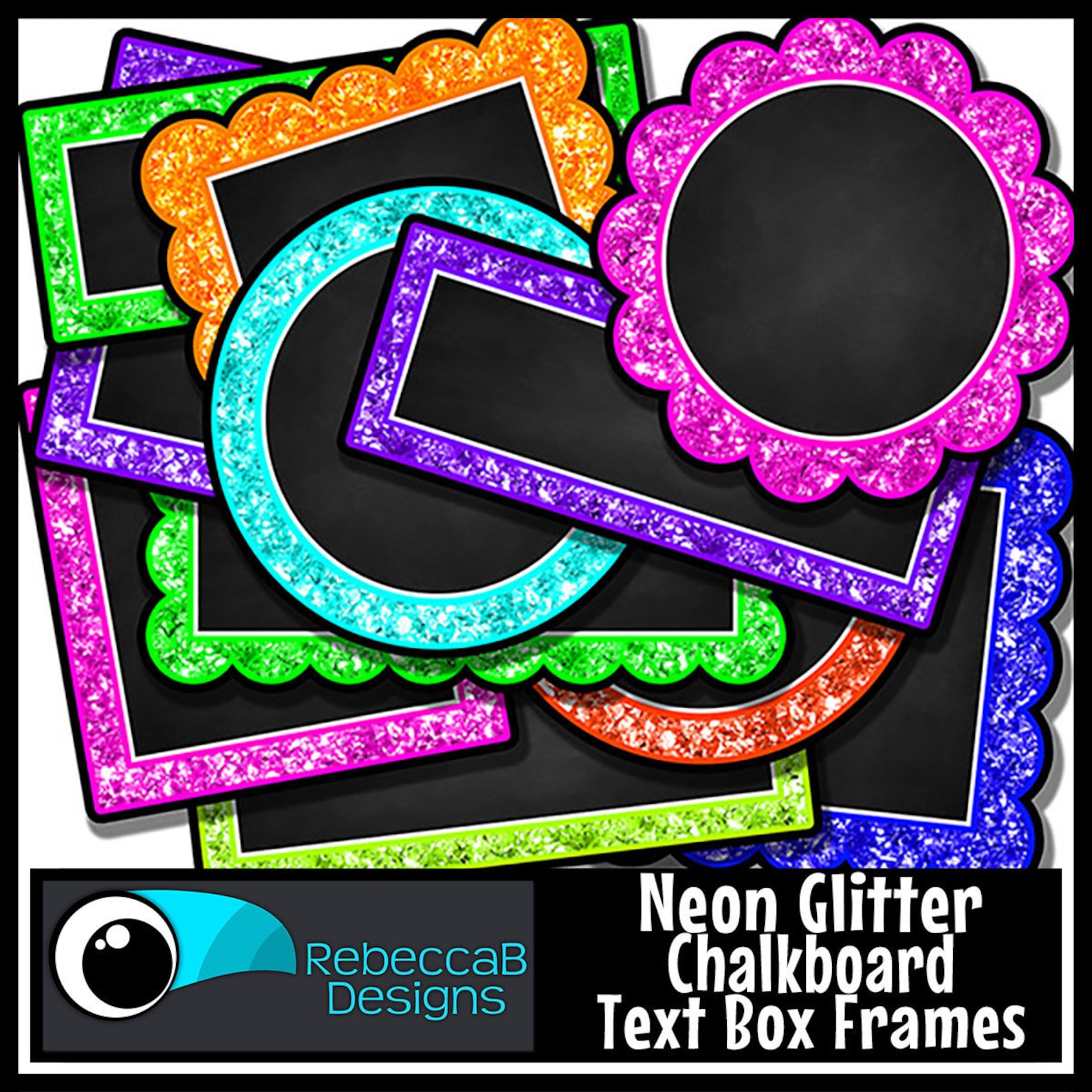 Neon Glitter Chalkboard Text Box Frames Clip Art, Chalkboard Clip Art ...