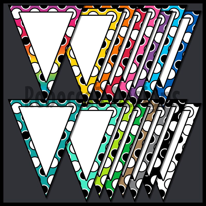 Bunting Pennant Banners Clip Art Set 3 - Polka Dots Classroom Decor ...