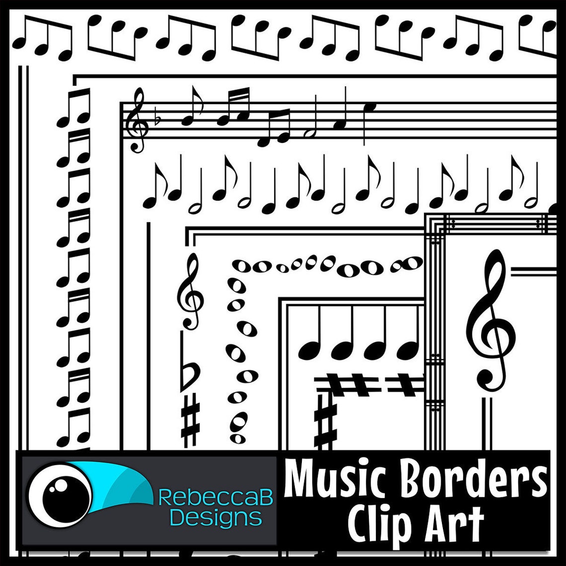 Music Borders Clip Art, Borders, Music Doodle Borders, Text Box Frames ...