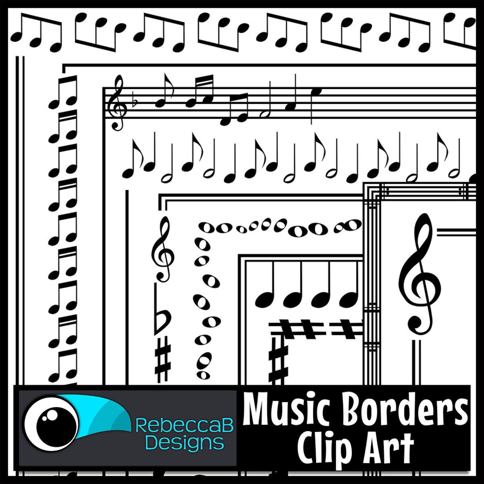 Music Borders Clip Art, Borders, Music Doodle Borders, Text Box Frames ...