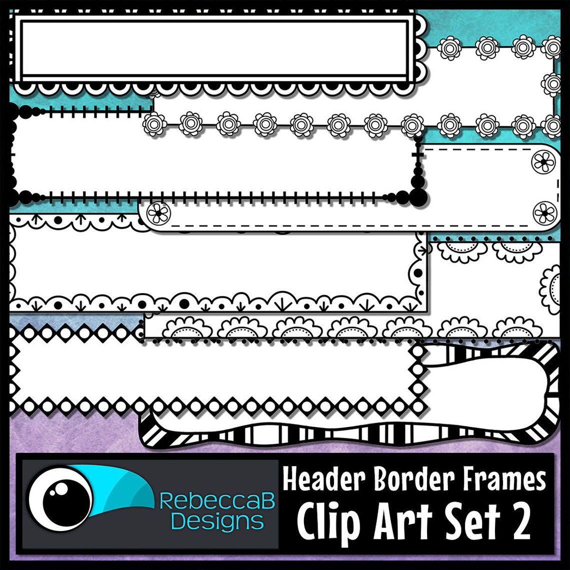 Page Header Border Frames Clip Art Set 2, Doodle Page Headers Clip Art ...