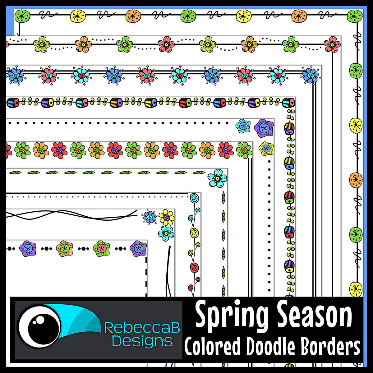 Spring Season Colored Doodle Borders Clip Art, Spring Border Frames ...