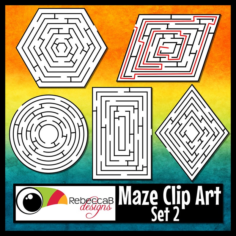 Maze Clip Art Set 2: 2D Shapes Mazes and Solutions Clip Art | Etsy