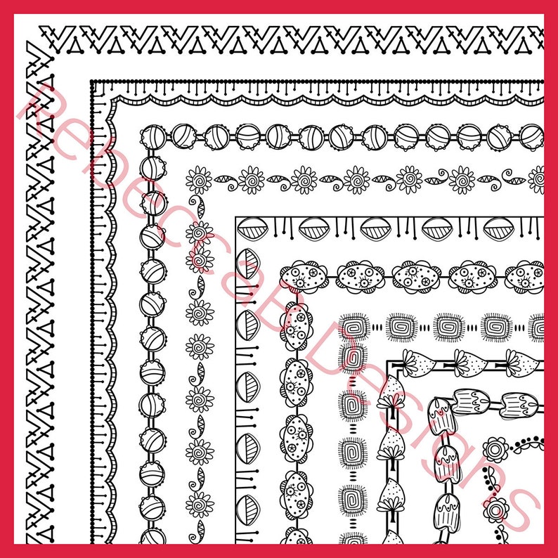 Doodle Borders Clip Art Set 3, Clipart Doodle Borders, Border Frames ...