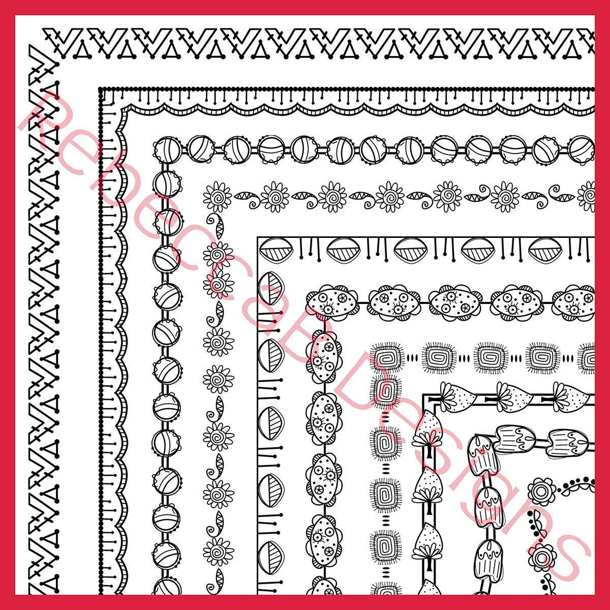 Doodle Borders Clip Art Set 3, Clipart Doodle Borders, Border Frames ...