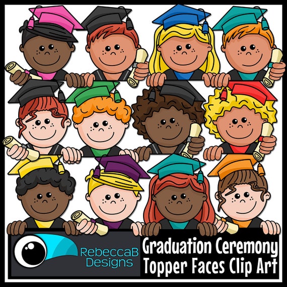 Graduation Ceremony Faces Clip Art Page Toppers Clip Art | Etsy