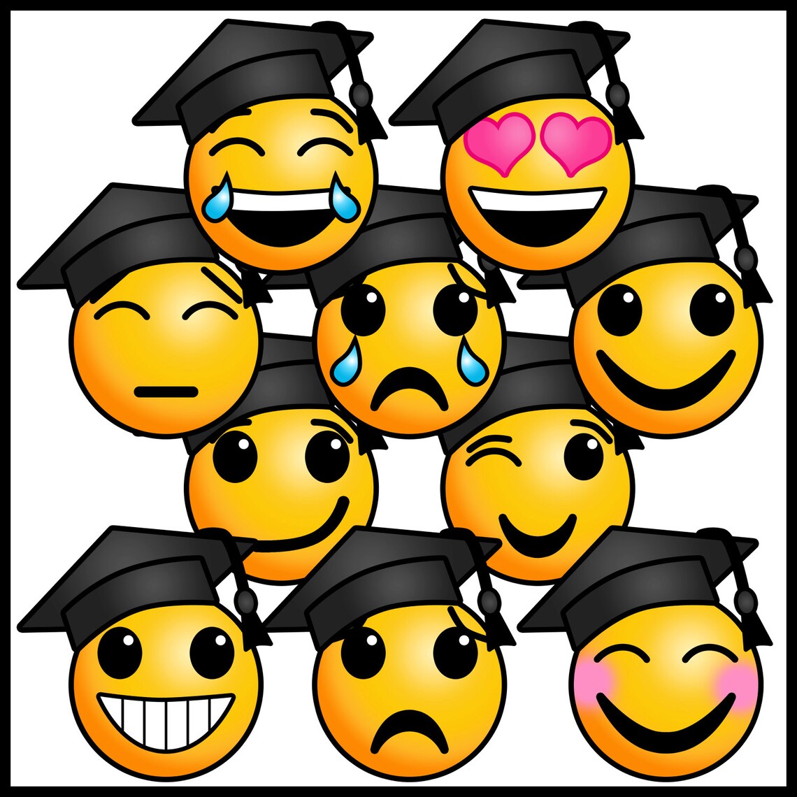 Graduation Emoji Clip Art Emotions Clip Art Graduation | Etsy