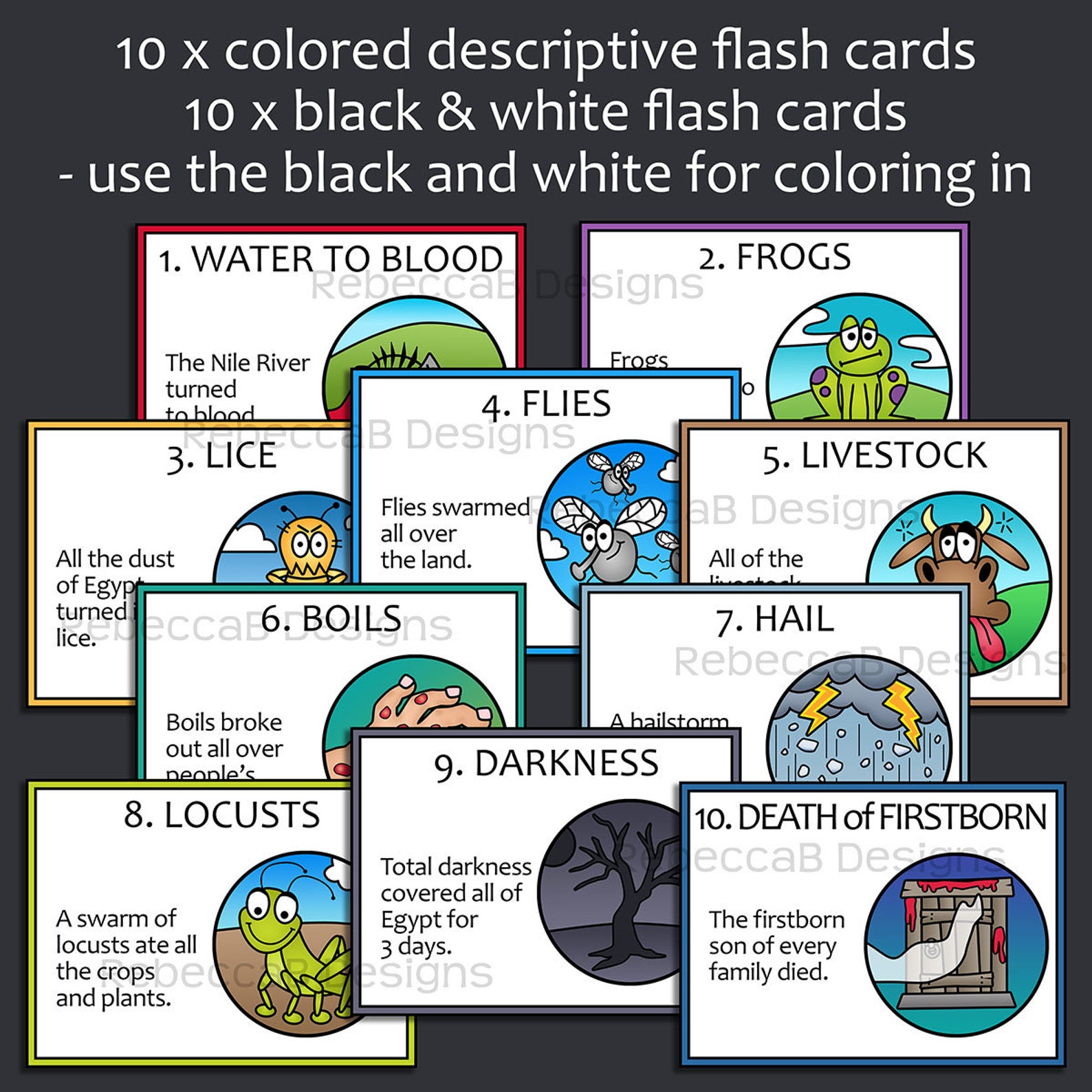 Ten Plagues of Egypt Wheel Spinner and Descriptive Flash Cards, Moses ...