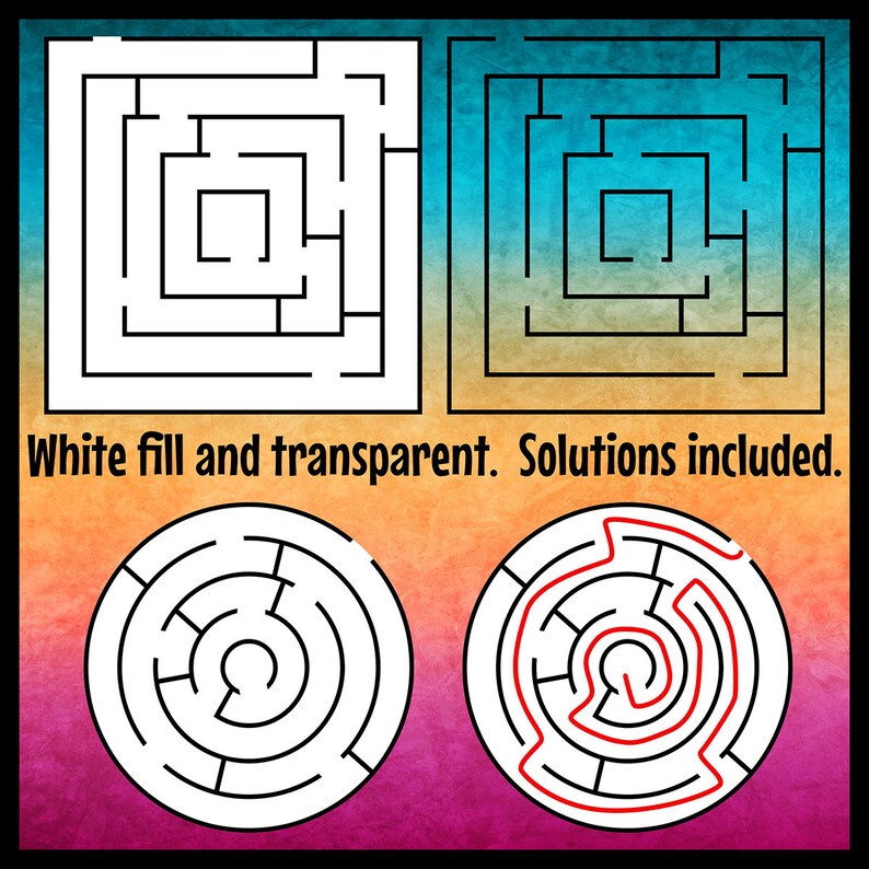 Maze Clip Art Set 1: 2D Shapes Mazes and Solutions Clip Art | Etsy