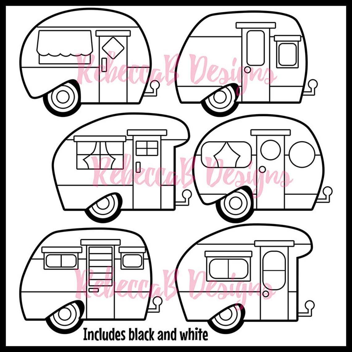 Vintage Camper Clip Art, Camper ClipArt, Camper Grafik, Retro Camper ...