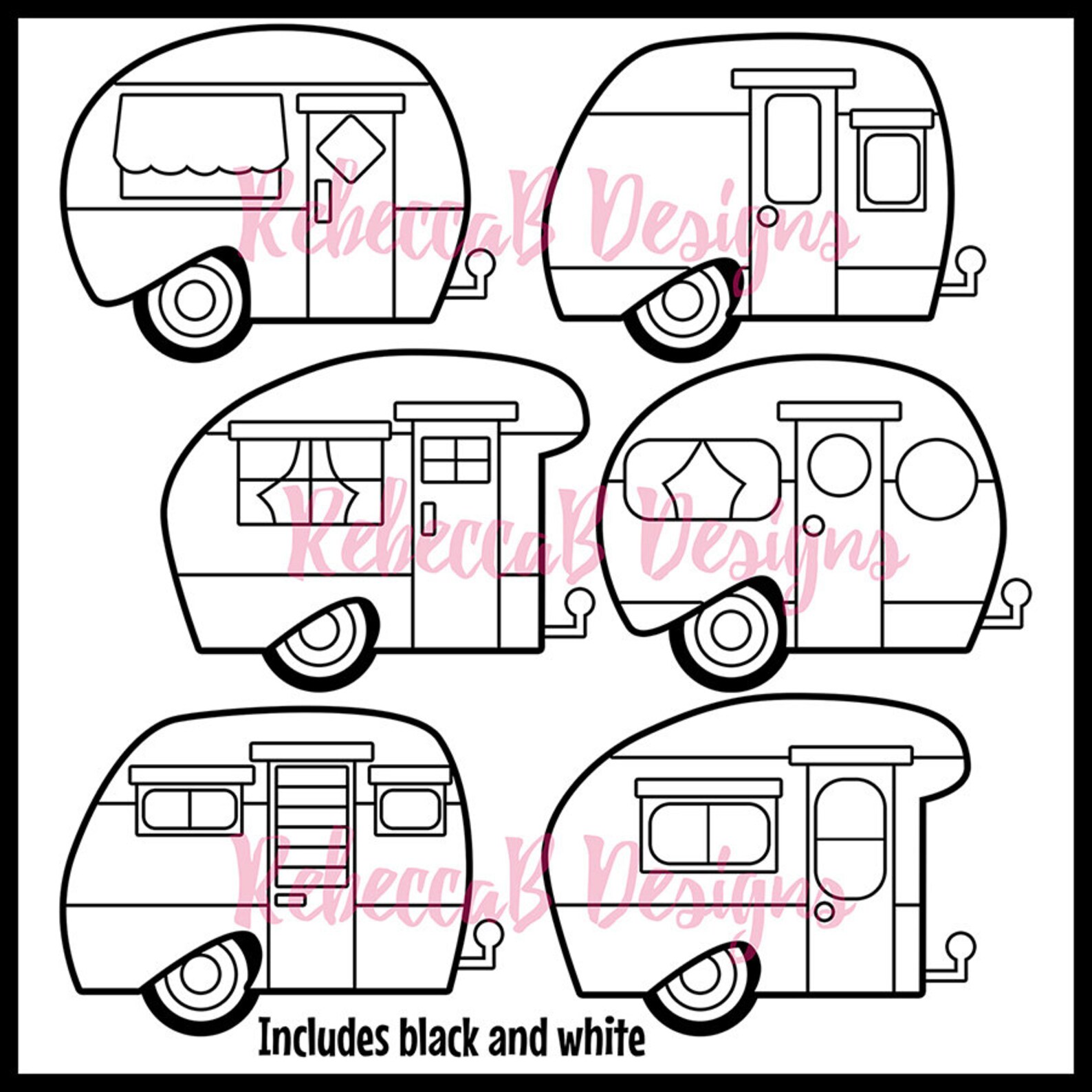 Vintage Camper Clip Art, Camper ClipArt, Camper Grafik, Retro Camper ...