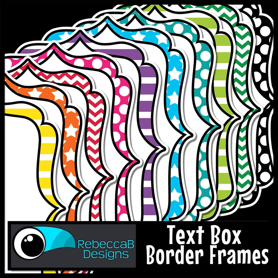 Patterned Text Box Frames Clip Art: Colorful Borders (digital Frames ...