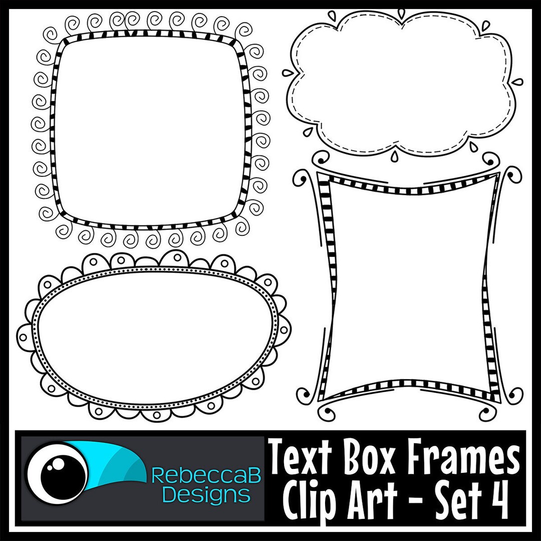 Doodle Text Box Frames Clip Art Set 4: Black Line Borders (digital ...