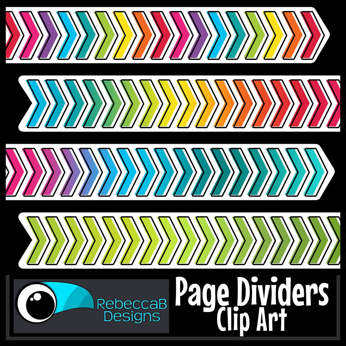 Chevron Page Dividers Clip Art, Arrows Clip Art, Patterned Colored ...