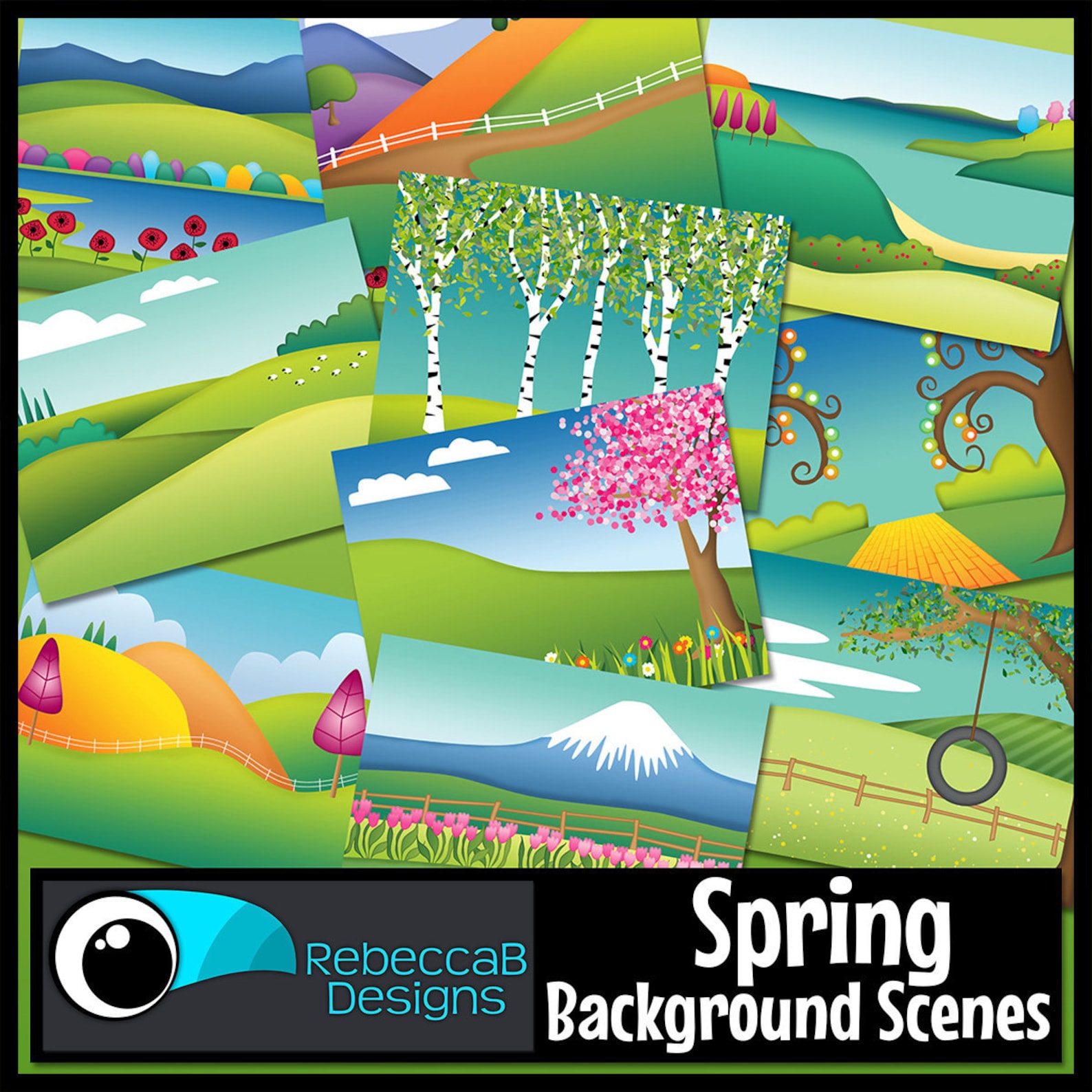 Spring Background Scenes Clip Art, Spring Landscape Clip Art, Spring ...