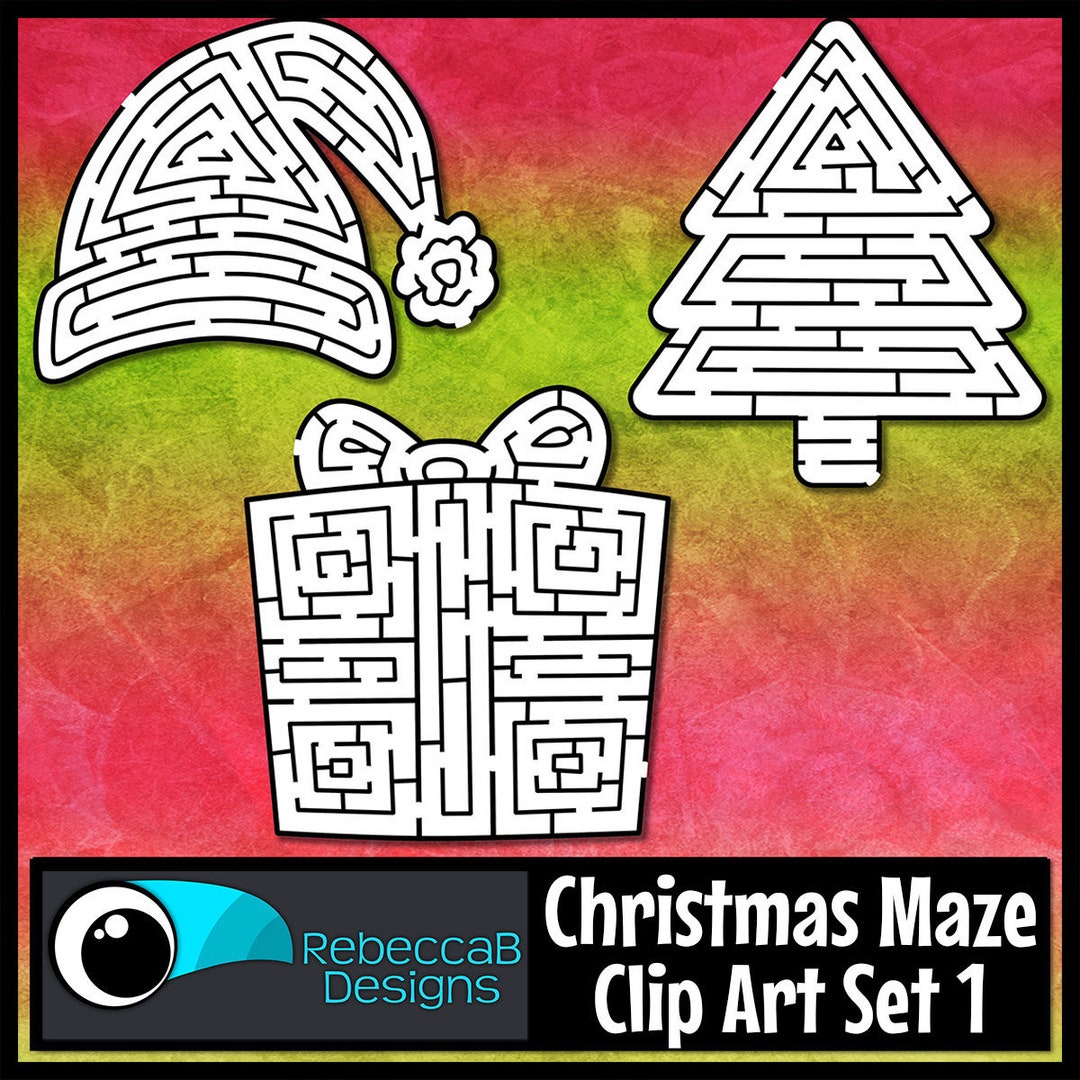 Christmas Maze Clip Art Set 1, Christmas Clip Art, Mazes With Solutions ...